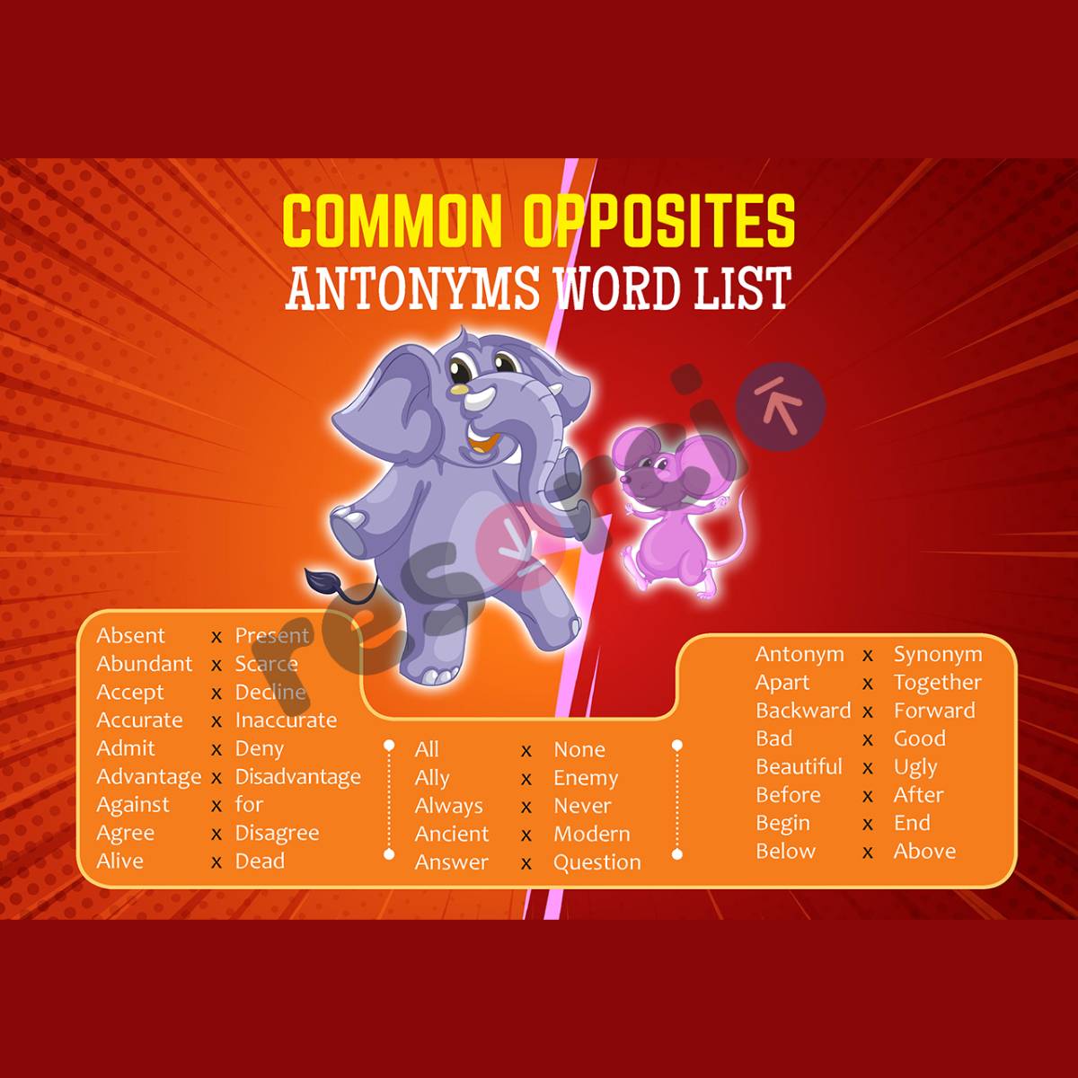 Common Opposites Antonyms Word List Template 02