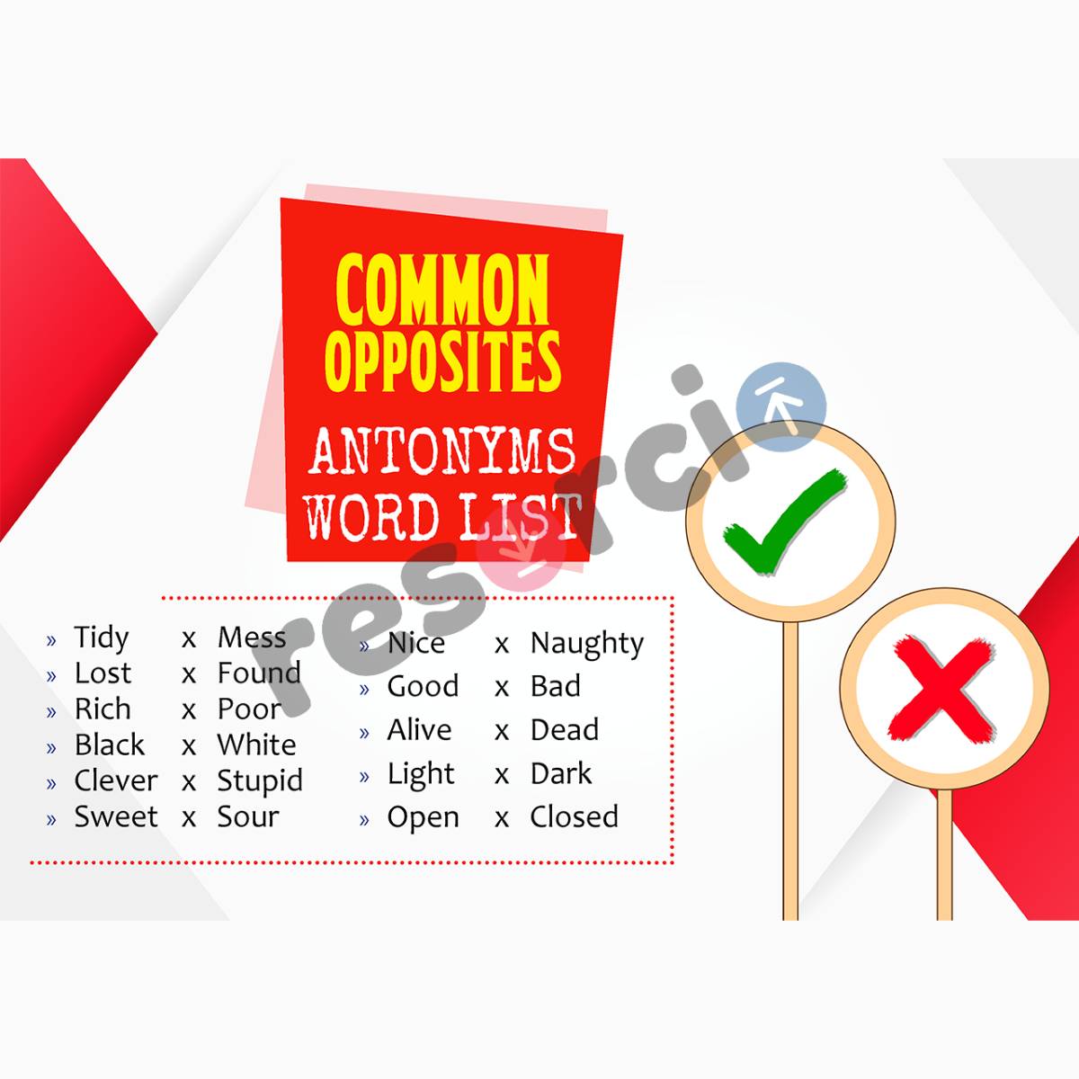 Common Opposites Antonyms Word List - Template 30