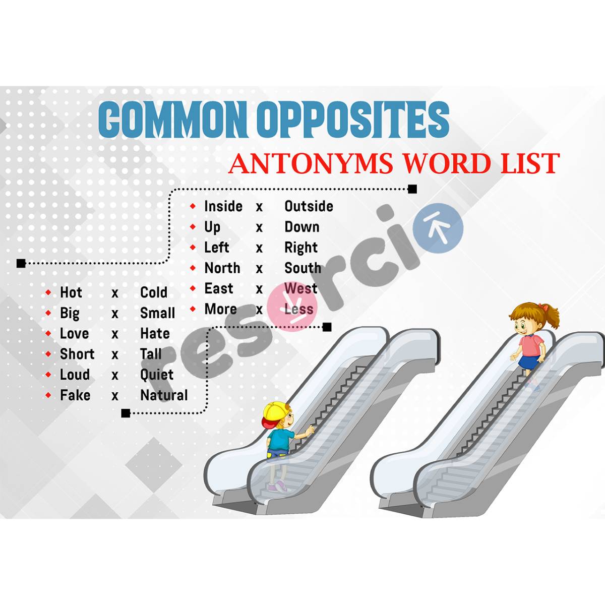 Common Opposites Antonyms Word List - Template 23