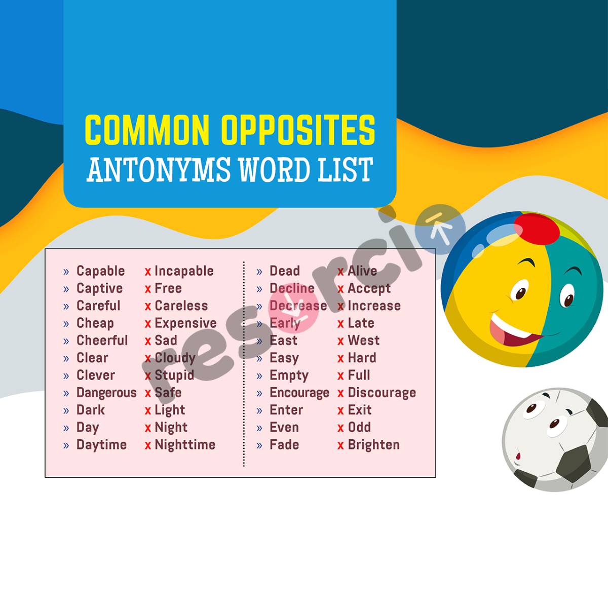 Common Opposites Antonyms Word List - Template 05 Common Opposites Antonyms Word List - Template 05