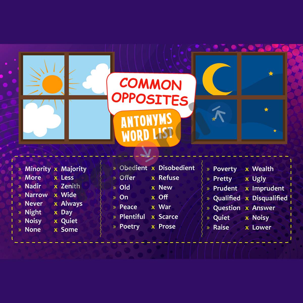 Common Opposites Antonyms Word List - Template 14