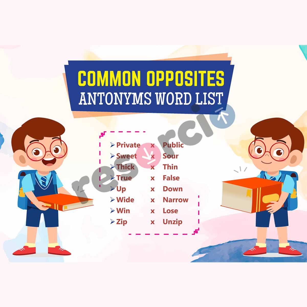 Common Opposites Antonyms Word List - Template 38