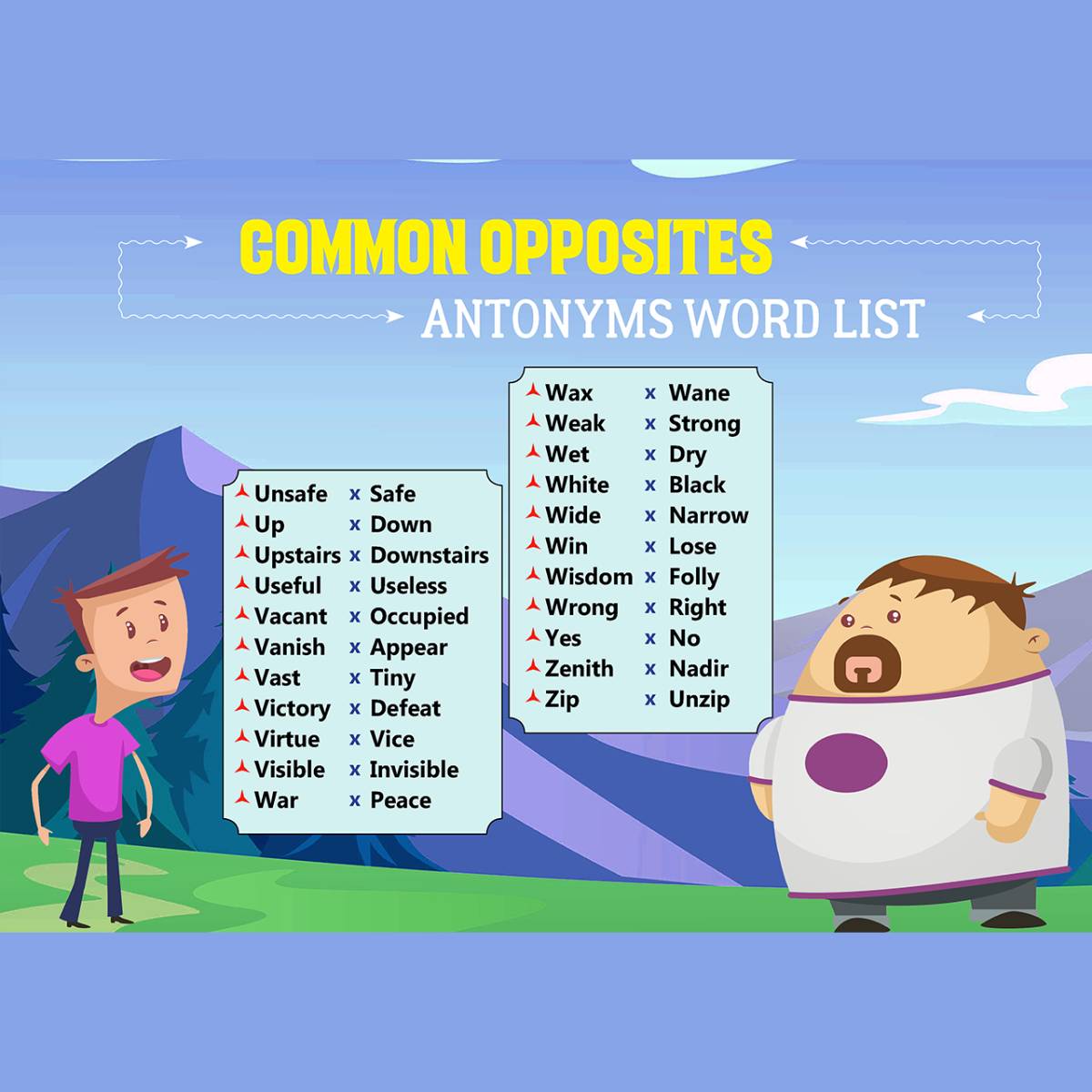 Common Opposites Antonyms Word List - Template 19 Common Opposites Antonyms Word List - Template 19