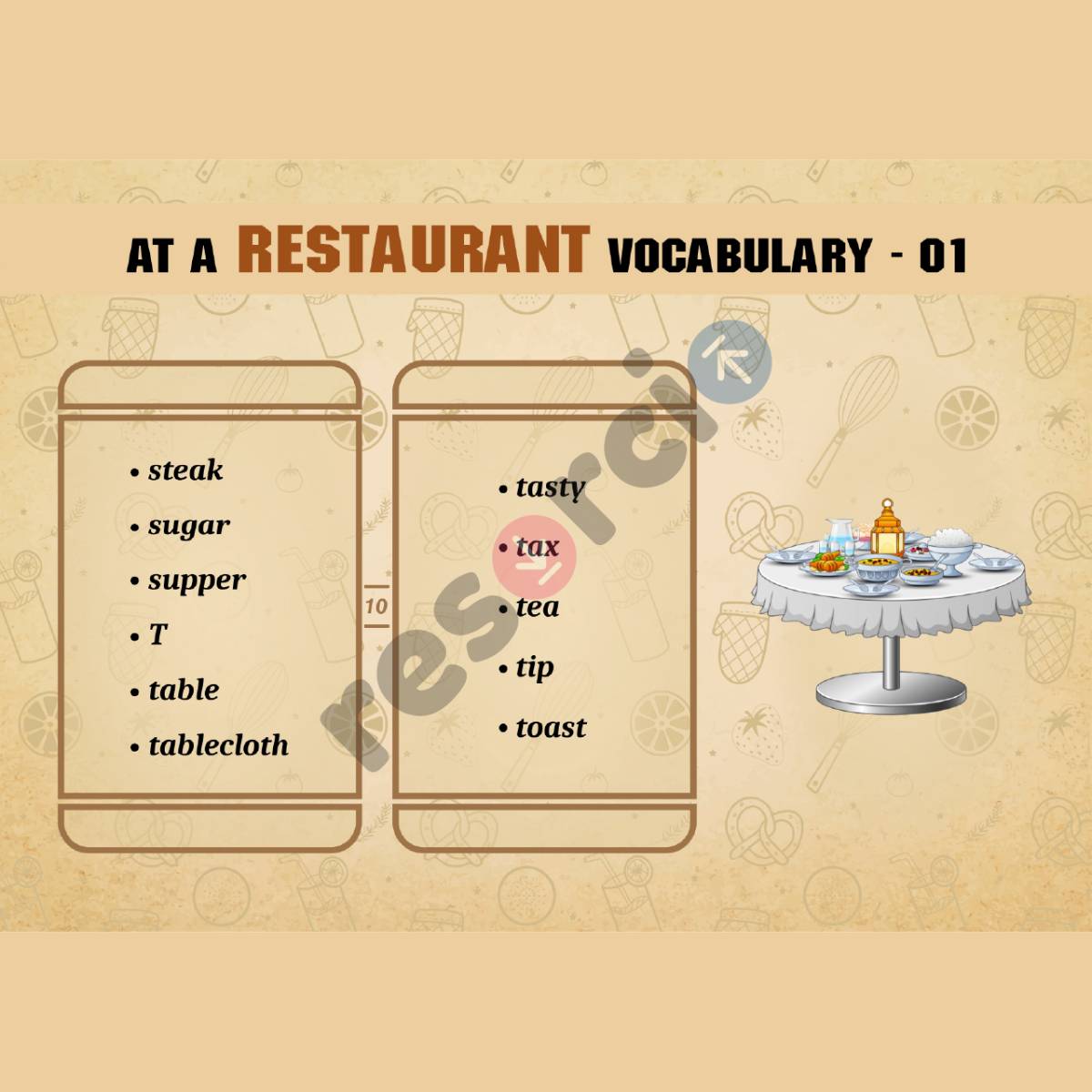 At a Restaurant Vocabulary - 10