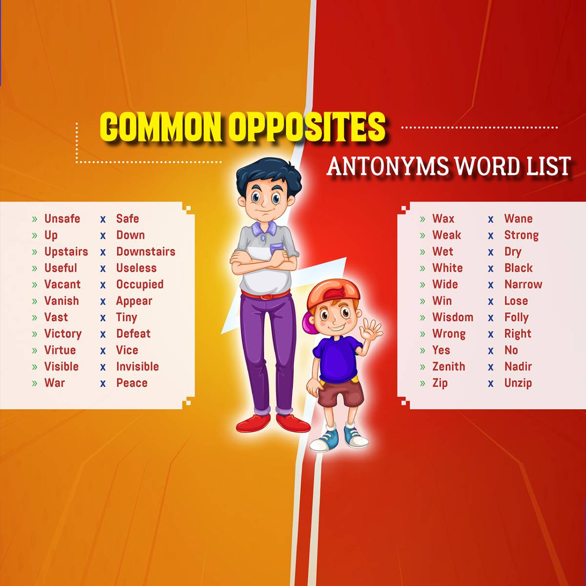 Common Opposites Antonyms Word List - Template 21